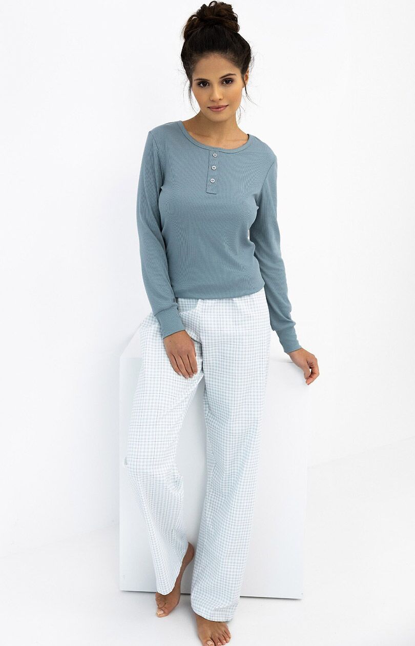 Sensis długa piżama damska Janelle | morski-biały | Intymna.pl