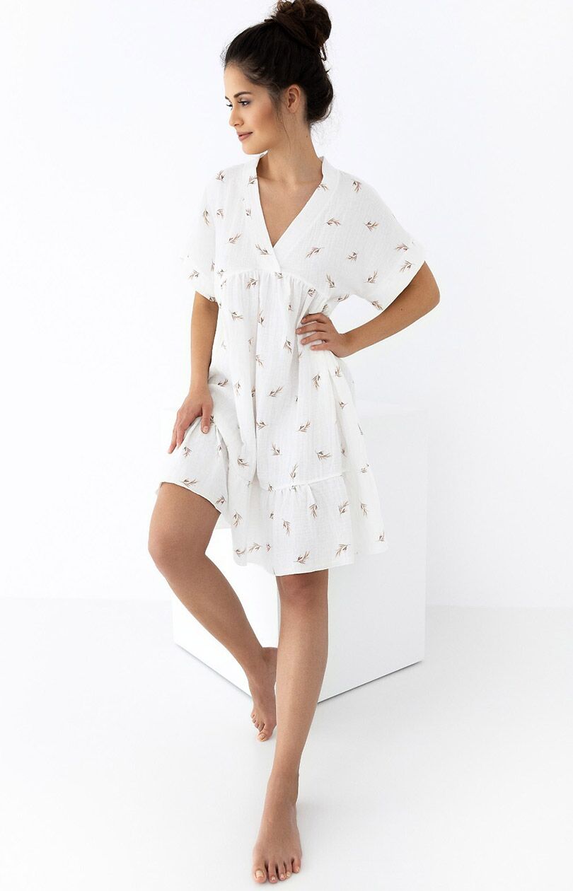 Damska koszula nocna Nastia | ecru-wzór | Intymna.pl