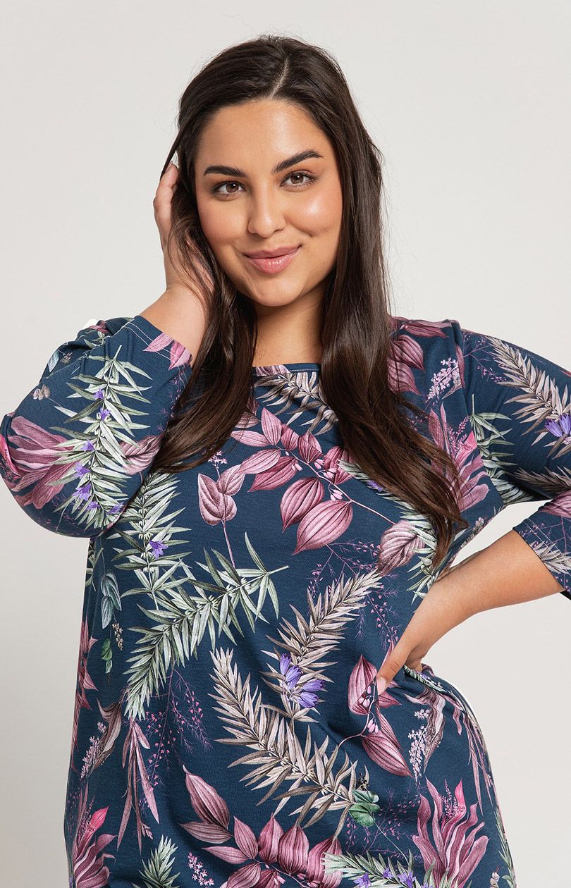Bawełniana koszula Vivian plus size 3014 | granatowy-wzór | Intymna.pl